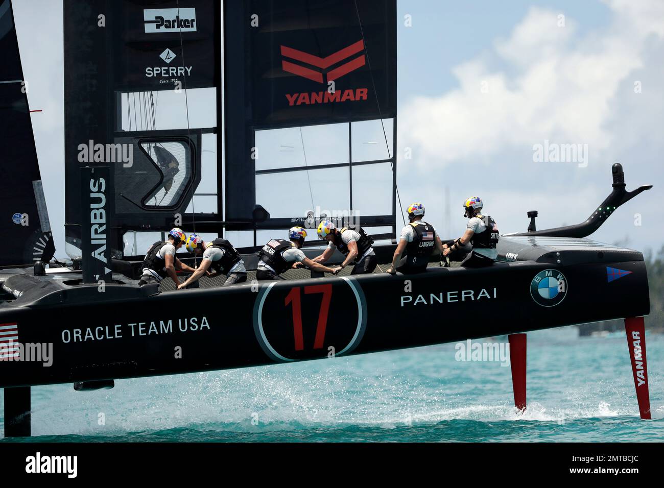 Oracle Team USA races Emirates Team New Zealand during race nine of the ...