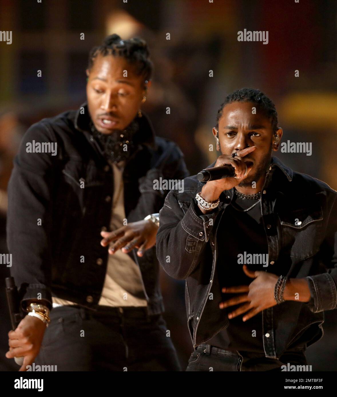 Future, left, and Kendrick Lamar perform "Mask Off" at the BET Awards ...