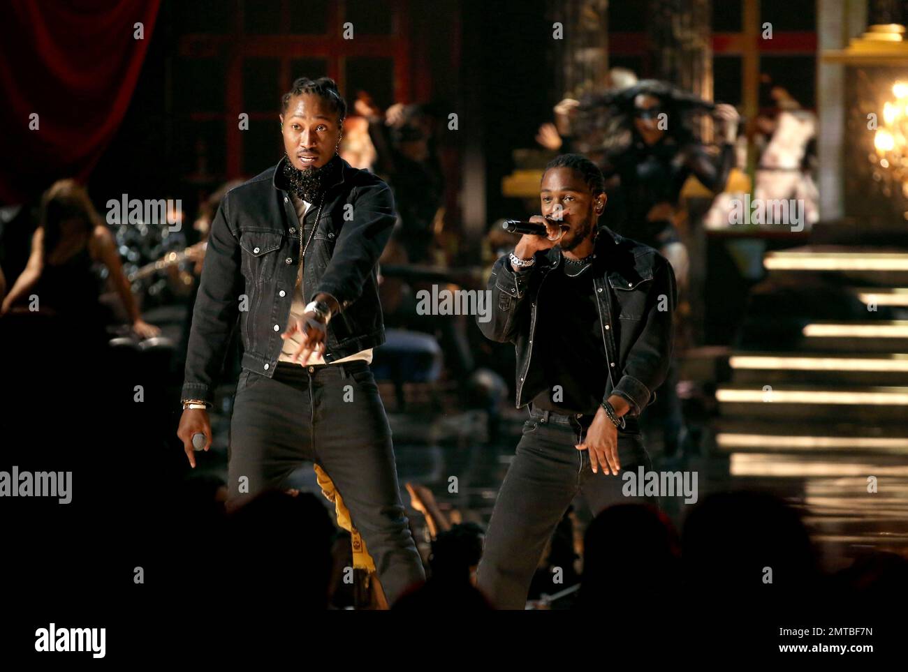 Future, left, and Kendrick Lamar perform "Mask Off" at the BET Awards ...