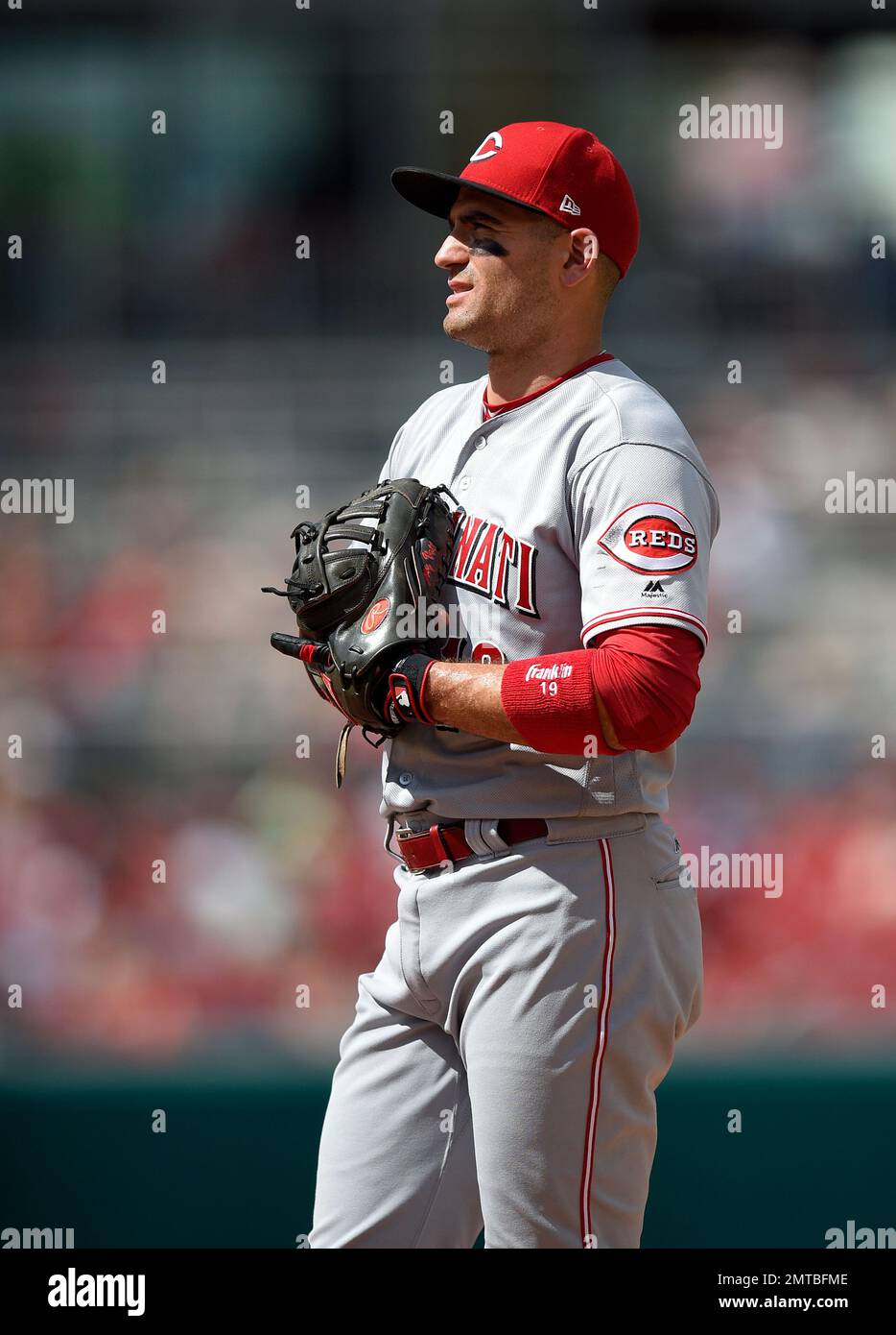 Cincinnati Reds first baseman Joey Votto (19) looks on during a ...