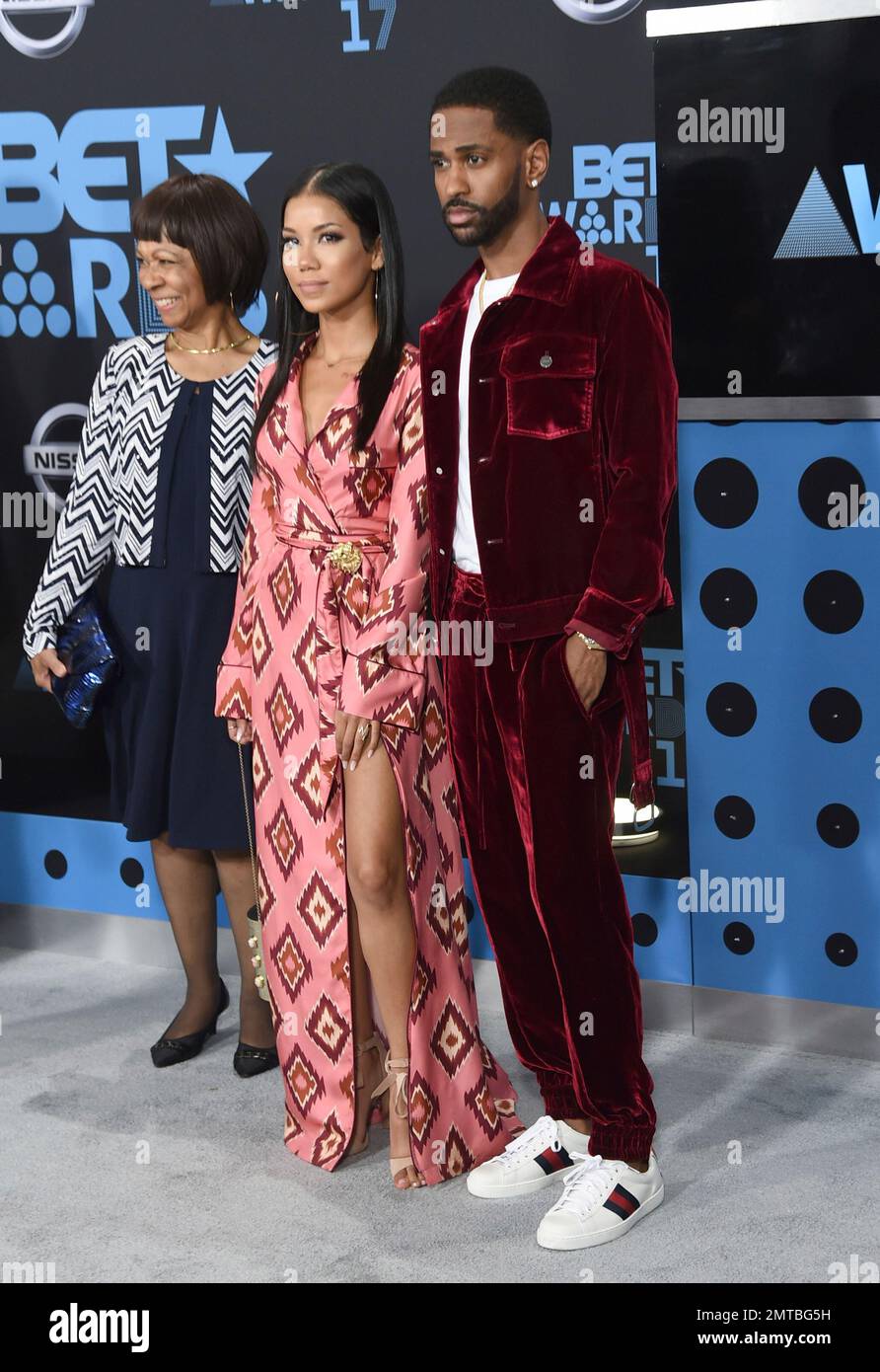 Big Sean, from right, Jhene Aiko, and Myra Anderson arrive at the BET ...