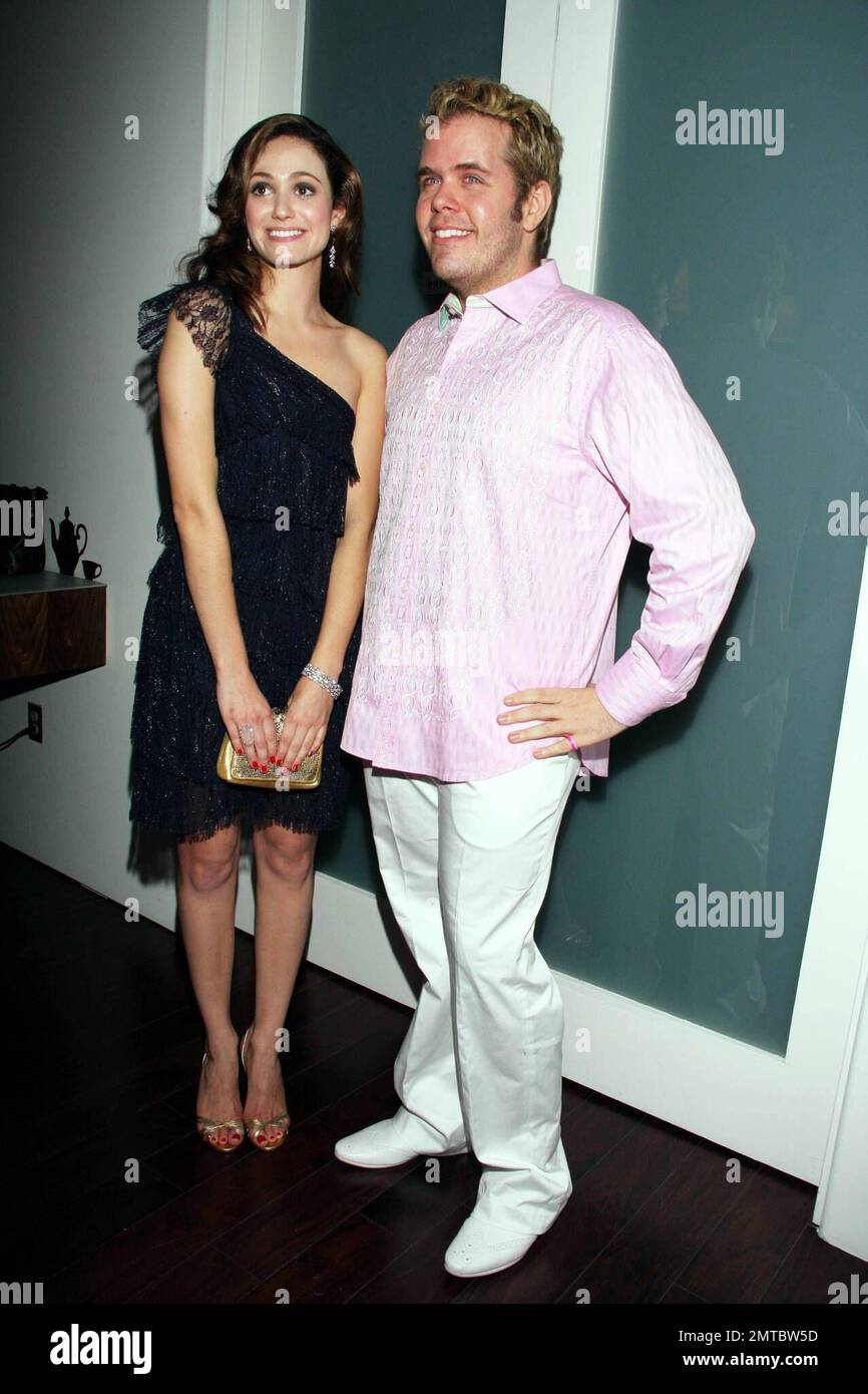Emmy Rossum and Perez Hilton arrive at the product launch for PiNKiTUDE ...