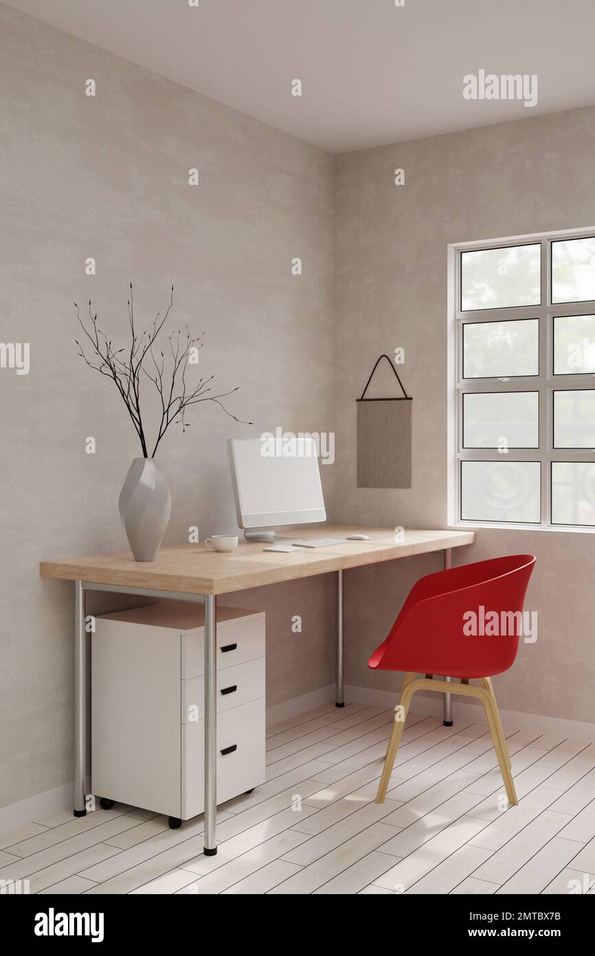 Minimal Scandinavian home working space interior design with blank PC ...