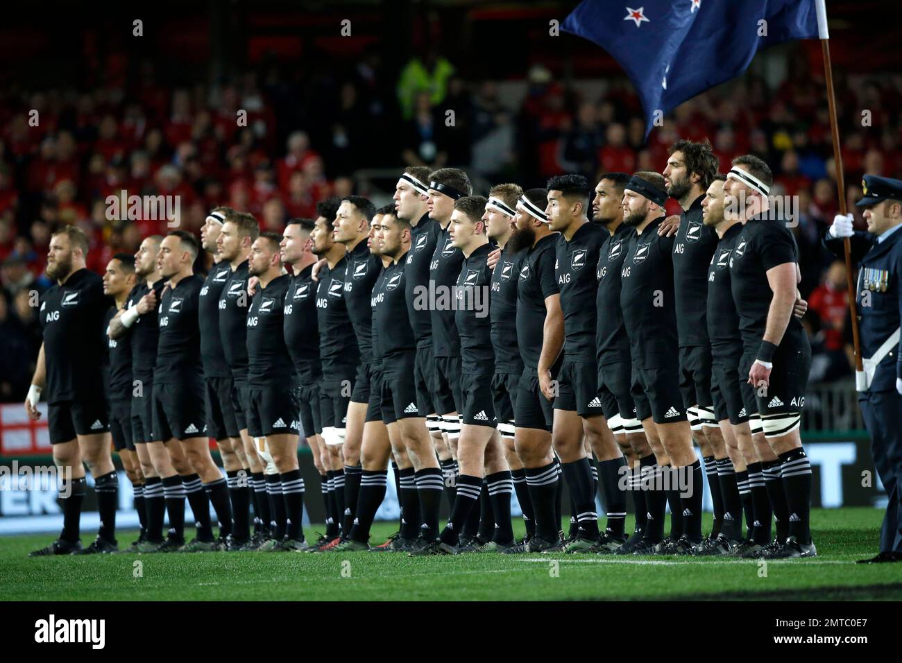 The All Blacks sing their national anthem prior to the start of the ...