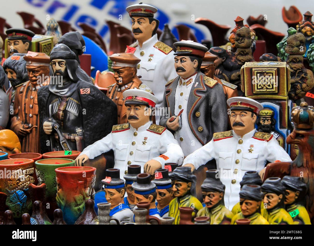 Dolls depicting Soviet dictator Josef Stalin are displayed for sale at ...