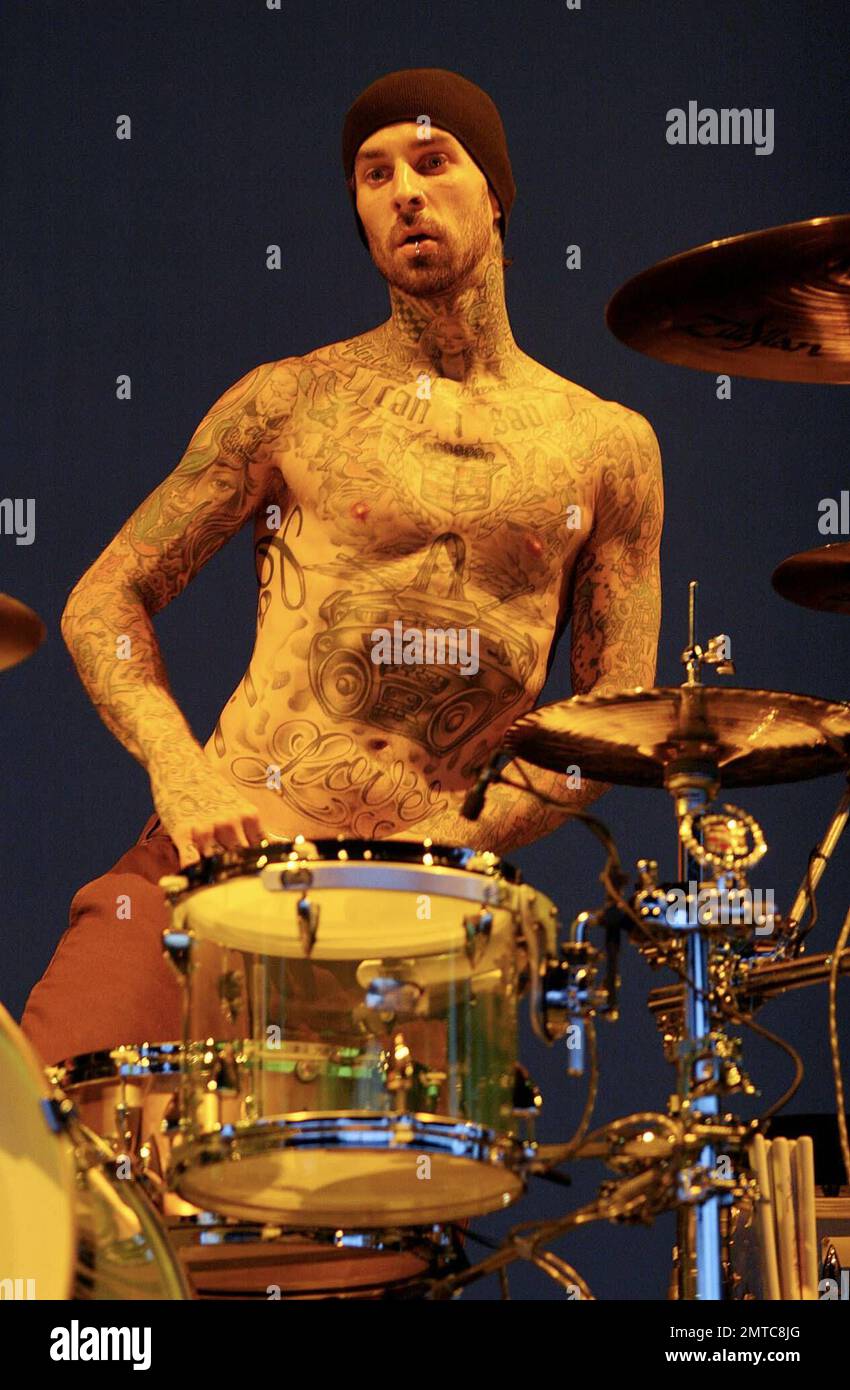 Travis Barker Drumming Black And White