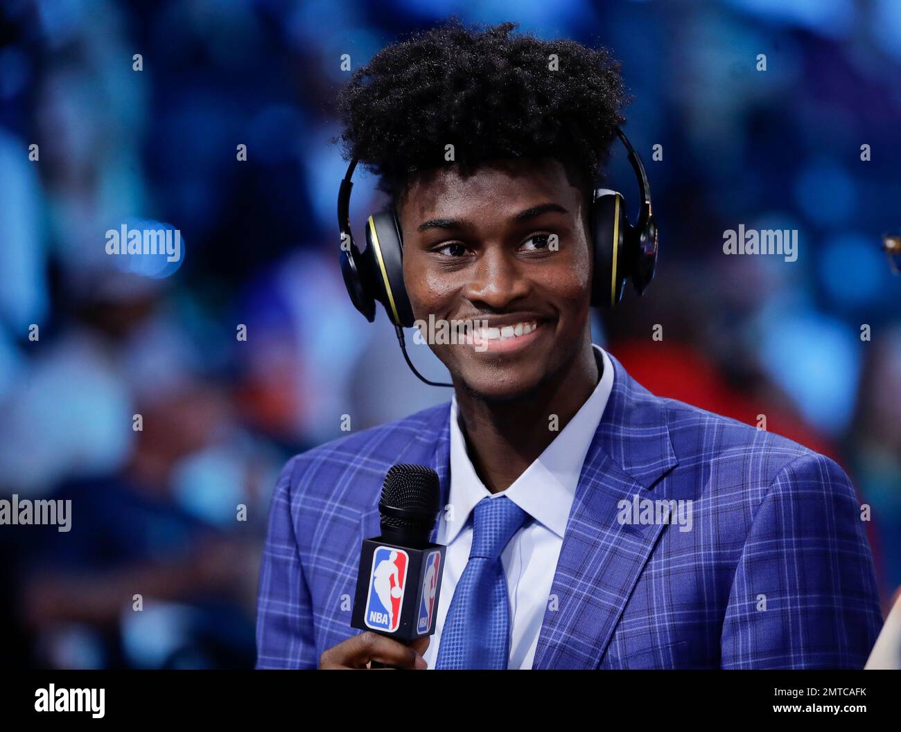 Jonathan Isaac answers questions during an interview after being ...