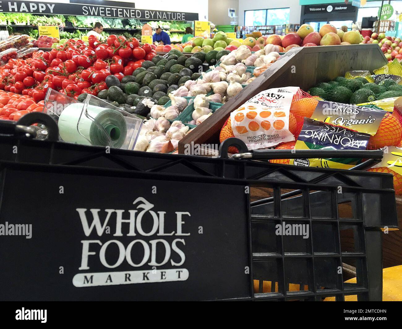 This June 5, 2017, photo, shows produce displayed at Whole Foods Market ...