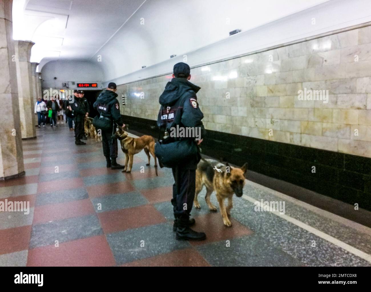 Russian national guard troops patrol in a Moscow subway in Moscow ...