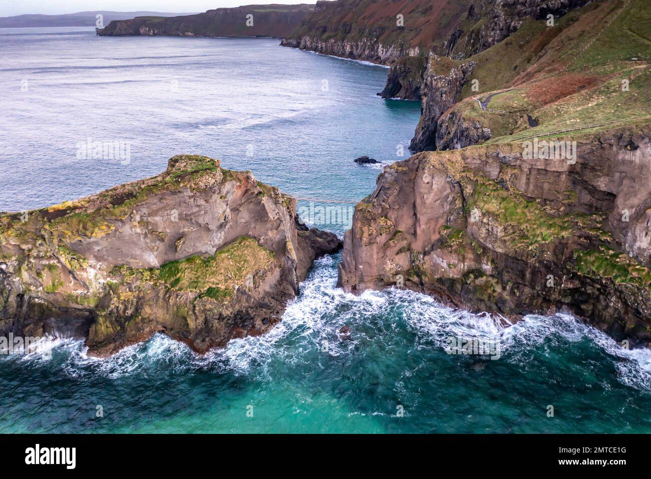 Aerial view of Ballintoy Harbour near Giants Causeway, County. Antrim ...