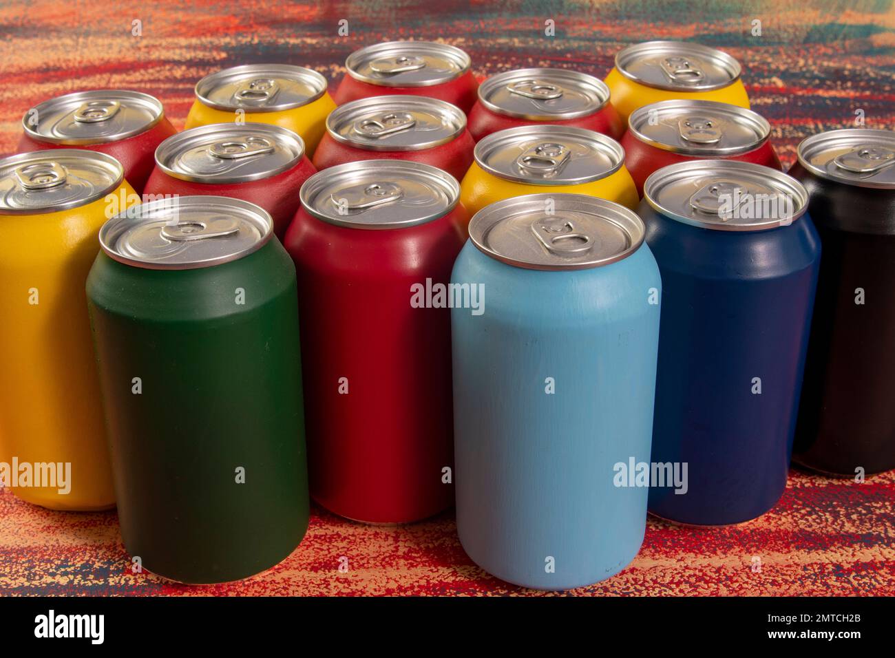 Group of aluminum soda cans of assorted colors forming a mosaic Stock ...
