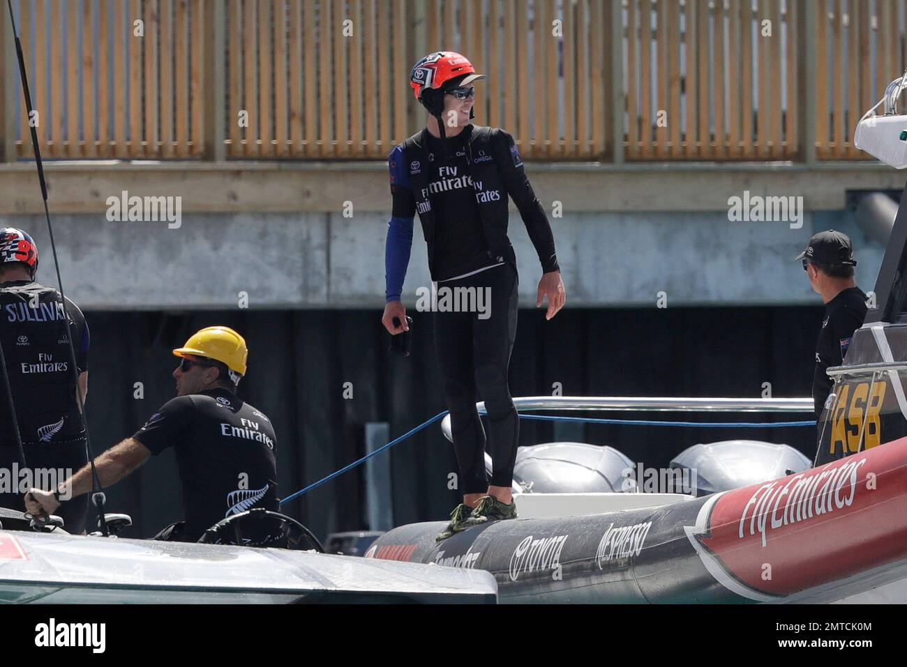 Emirates Team New Zealand Helmsman Peter Burling looks on after a ...
