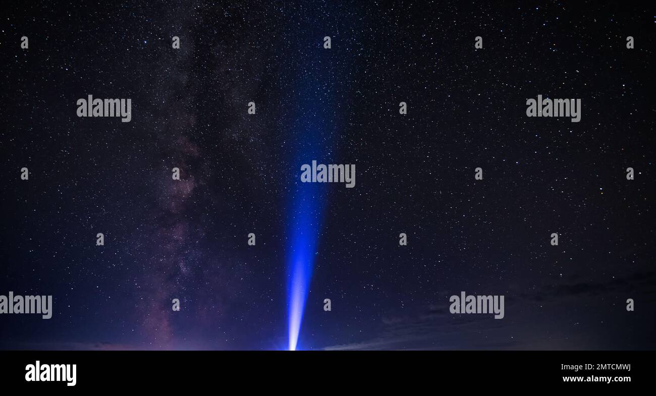 Night starry sky, milky way and ray of light. Abstract natural ...