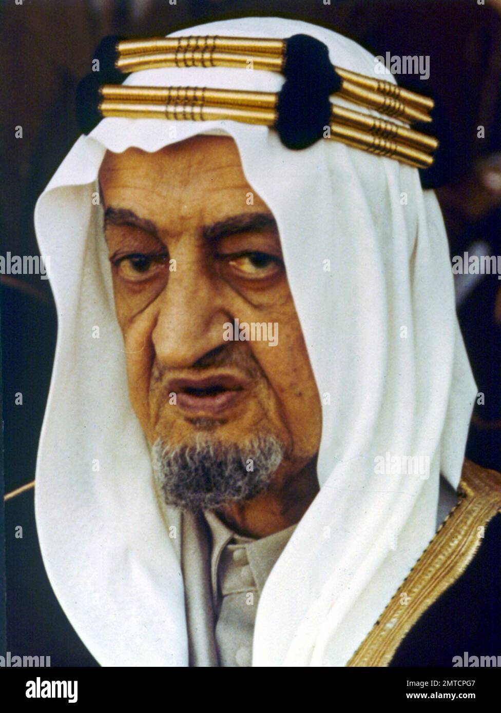 FILE- This 1975 file photo shows a portrait of Saudi Arabia's monarch ...