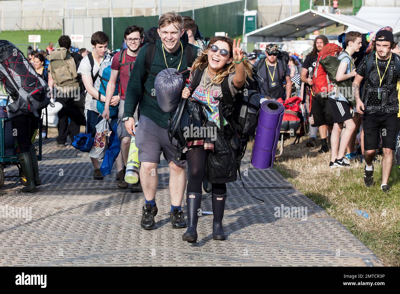 Fans arrive for the Glastonbury music festival at Worthy Farm, in ...
