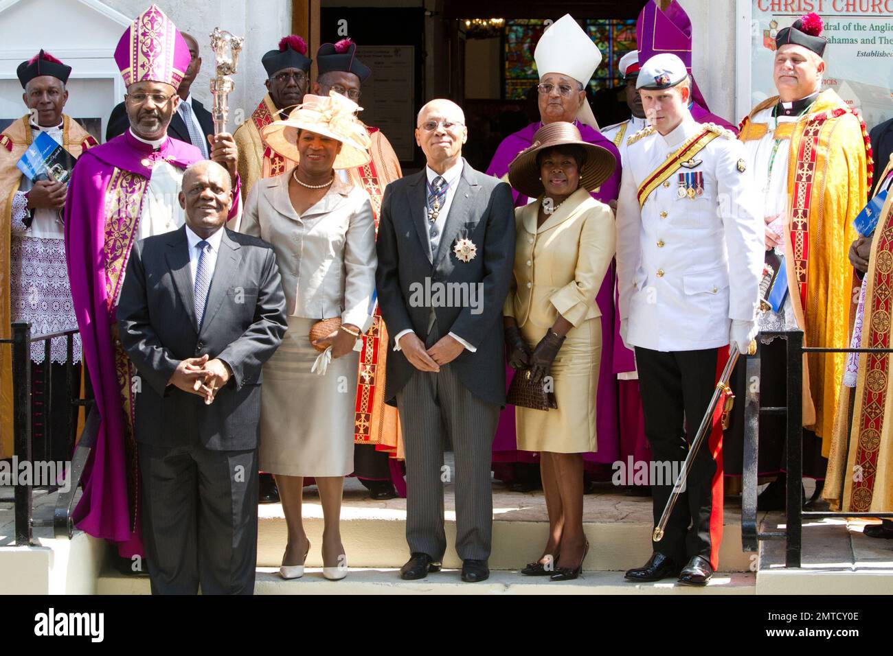 Britain's Prince Harry with dignitaries including from left, Prime ...