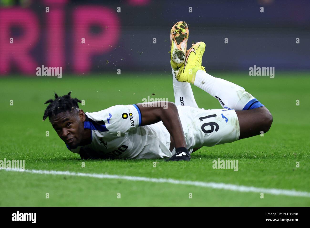 Duvan Zapata of Atalanta Bc lies on the ground during the Coppa Italia ...