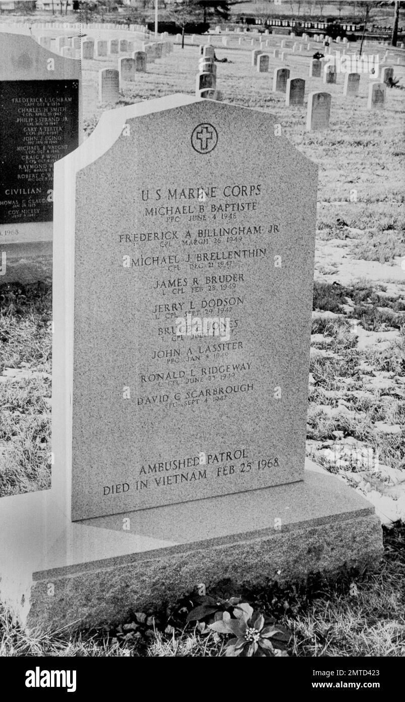 The name of L/Cpl. Ronald L. Ridgeway appears on this gravestone along ...
