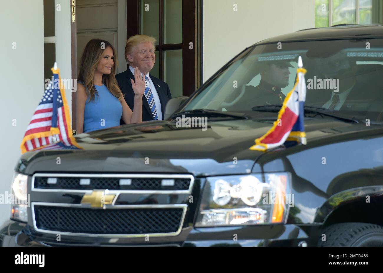 President Donald Trump and first lady Melania Trump watch as Panamanian ...