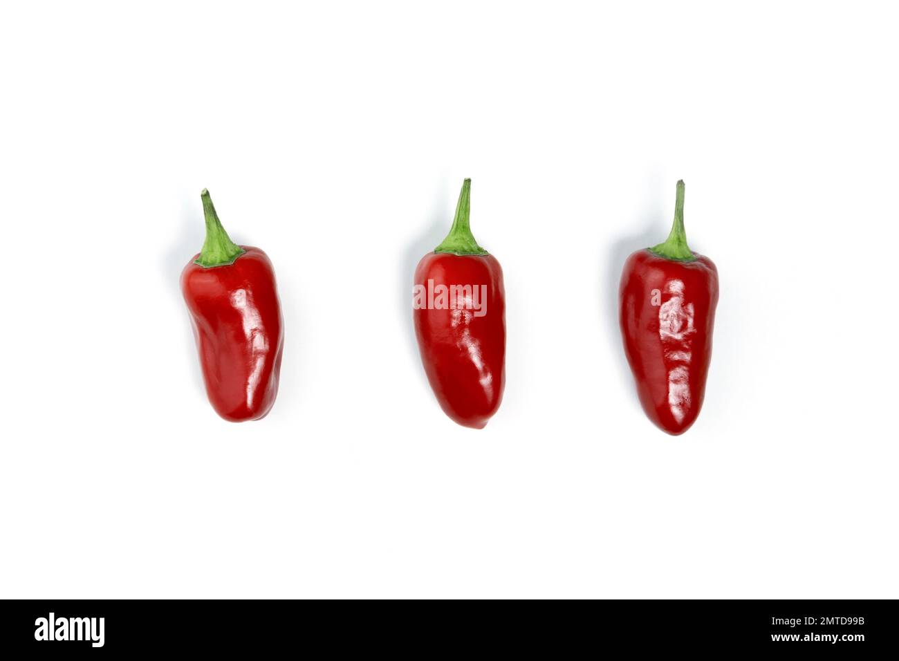 Red mini chili pepper isolated on white background with shadow, top ...