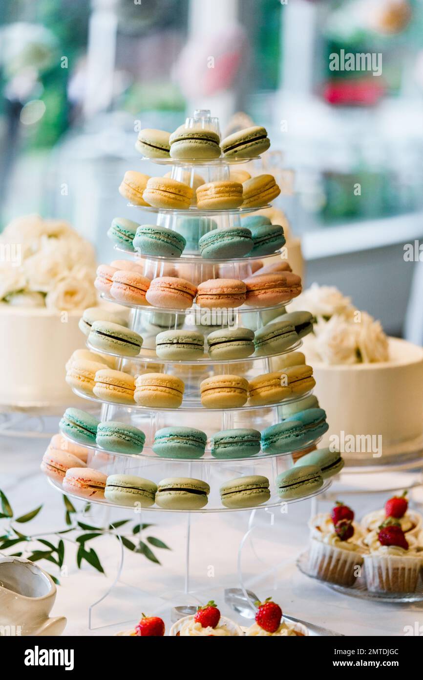 Pyramid of macaroons on the table Stock Photo - Alamy