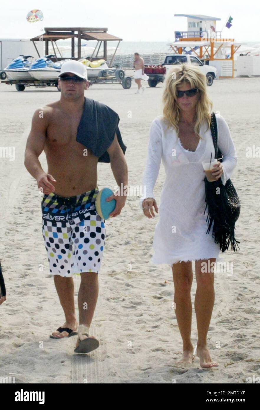Supermodel Rachel Hunter takes time out to spend some time on Miami Beach with current beau ...