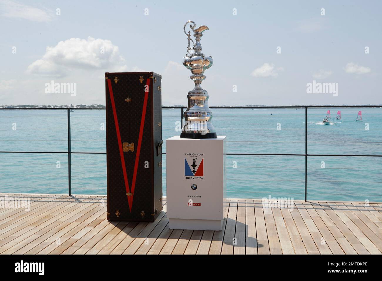 The America's Cup trophy, known as the "Auld Mug," is seen before a ...