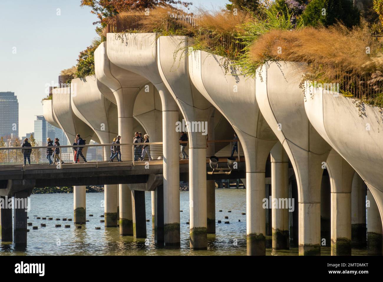 Little Island park at pier 55 in the Hudson river in Manhattan New York ...