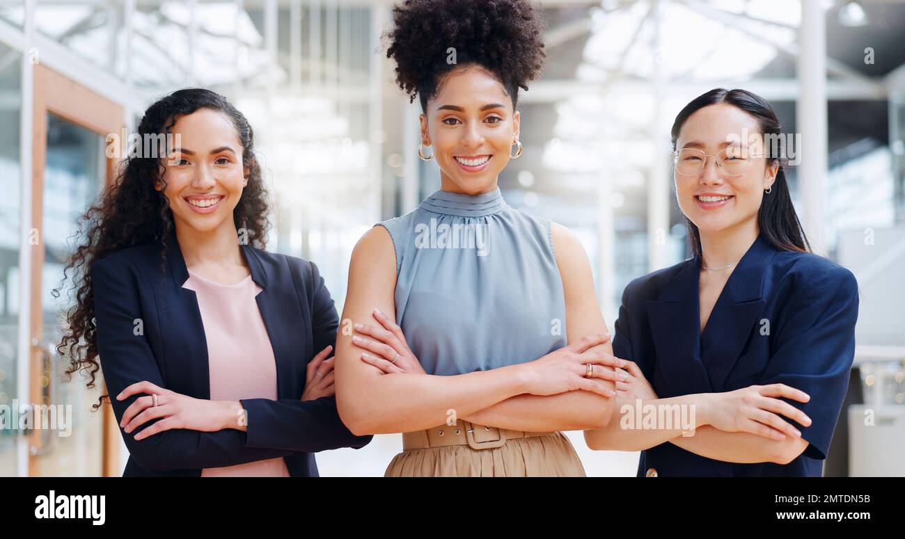 Empowerment, pride and portrait of team of women at creative marketing ...