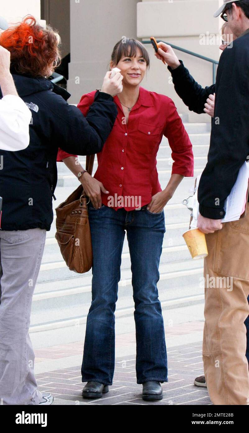 Exclusive!! Actress Rashida Jones gets a makeup touch-up on the set of ...