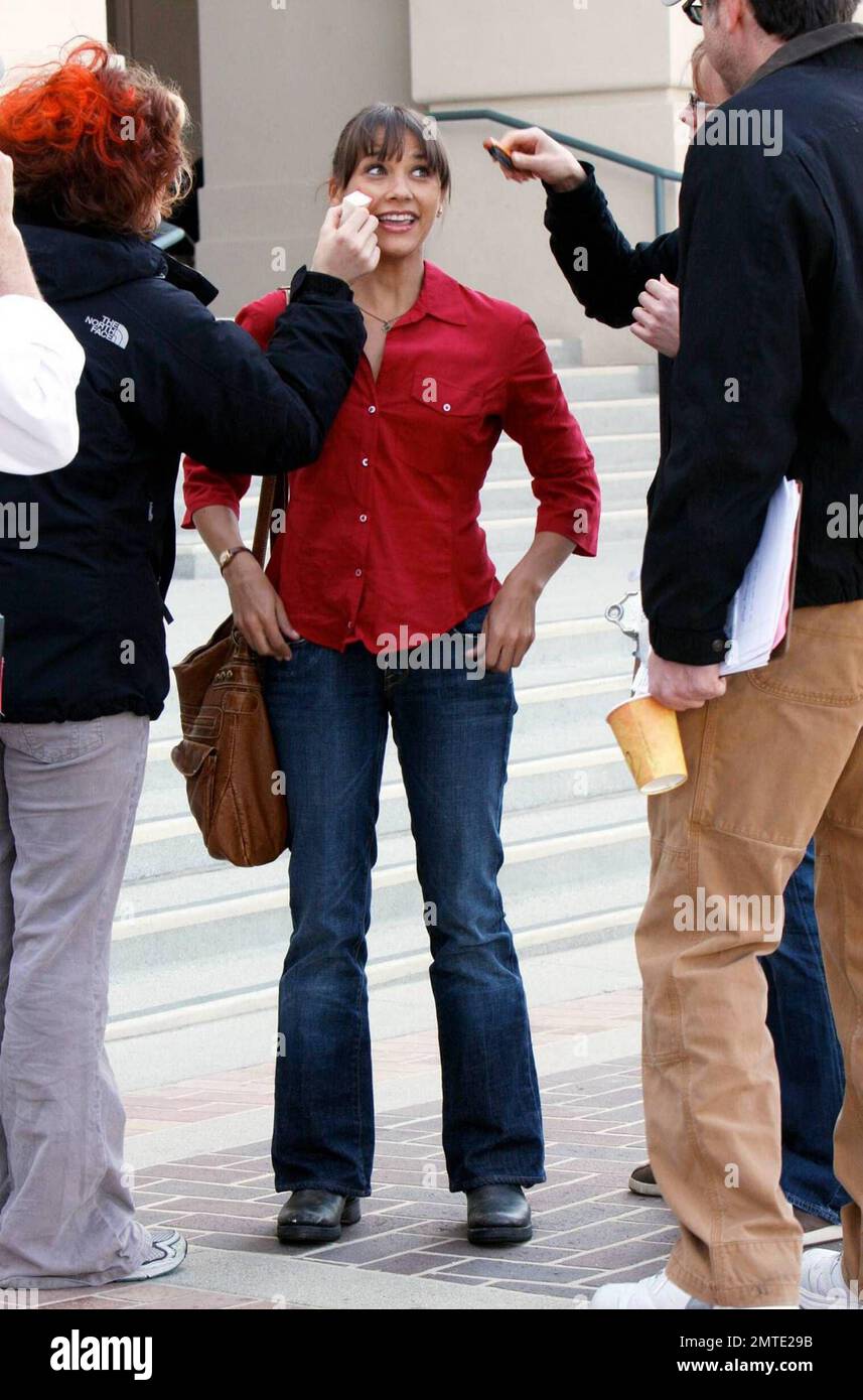 Exclusive!! Actress Rashida Jones gets a makeup touch-up on the set of ...