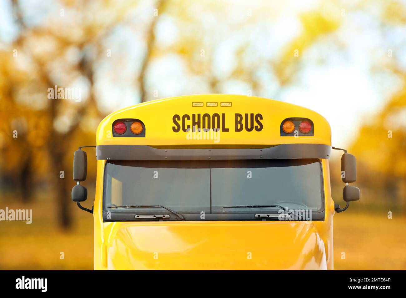 Yellow school bus outdoors. Transport for students Stock Photo - Alamy