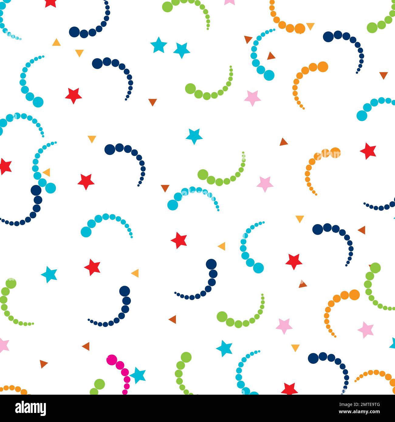 Seamless pattern with little rounded stars, dots and strokes on white ...