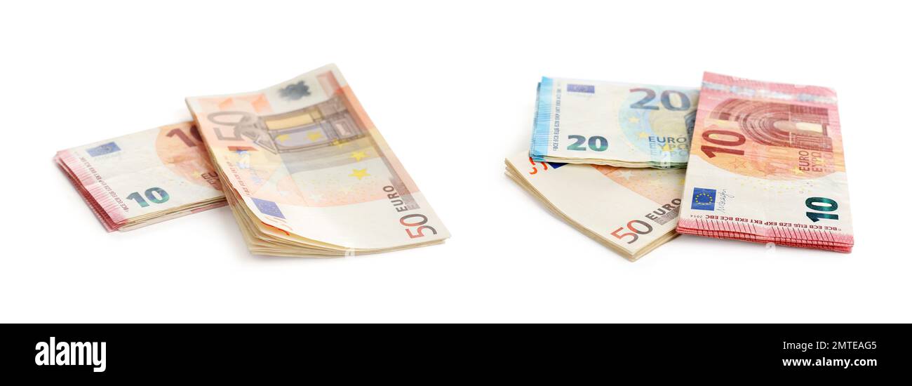 Set of euro banknotes on white background Stock Photo - Alamy
