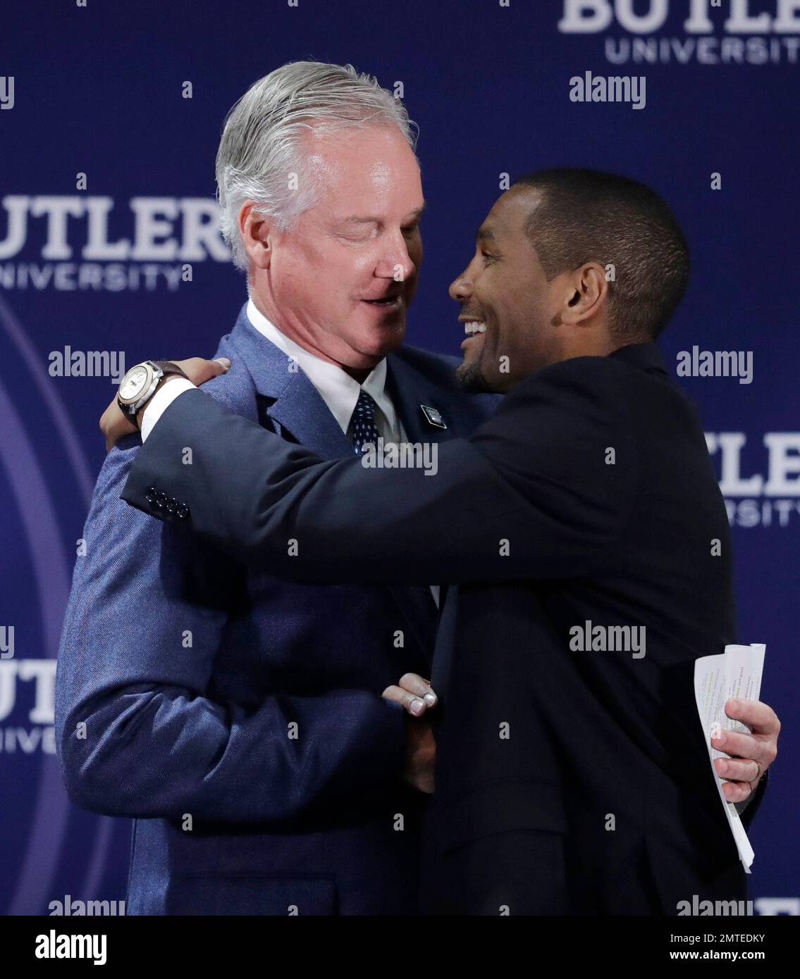 Butler athletic director Barry Collier, left, congratulates LaVall ...