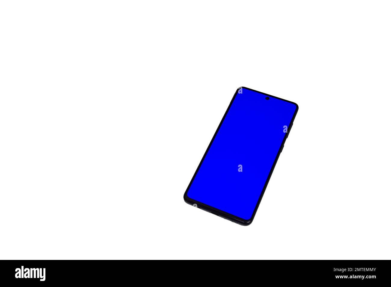Smartphone with blue screen, with clipping path Stock Photo - Alamy