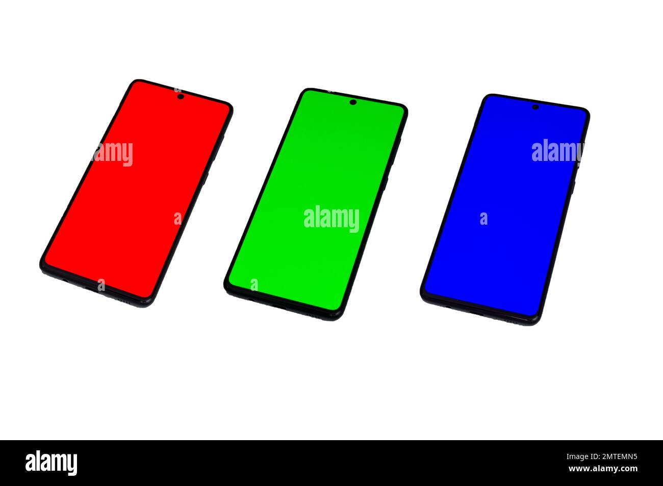 smartphone with screen blue, red, green, with clipping path Stock Photo ...