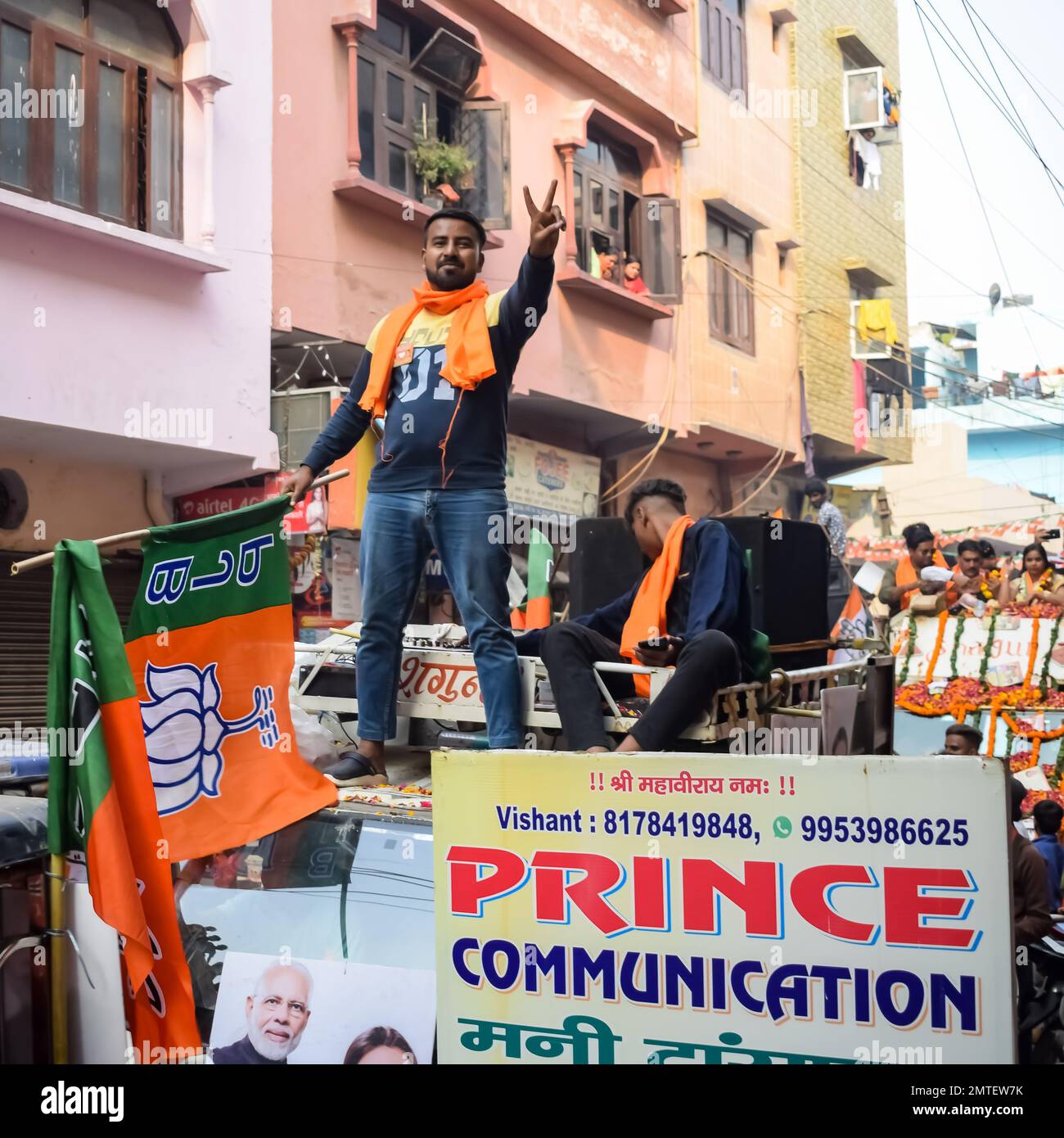 Delhi, India, December 02 2022 -Bharatiya Janata Party (BJP) supporter ...