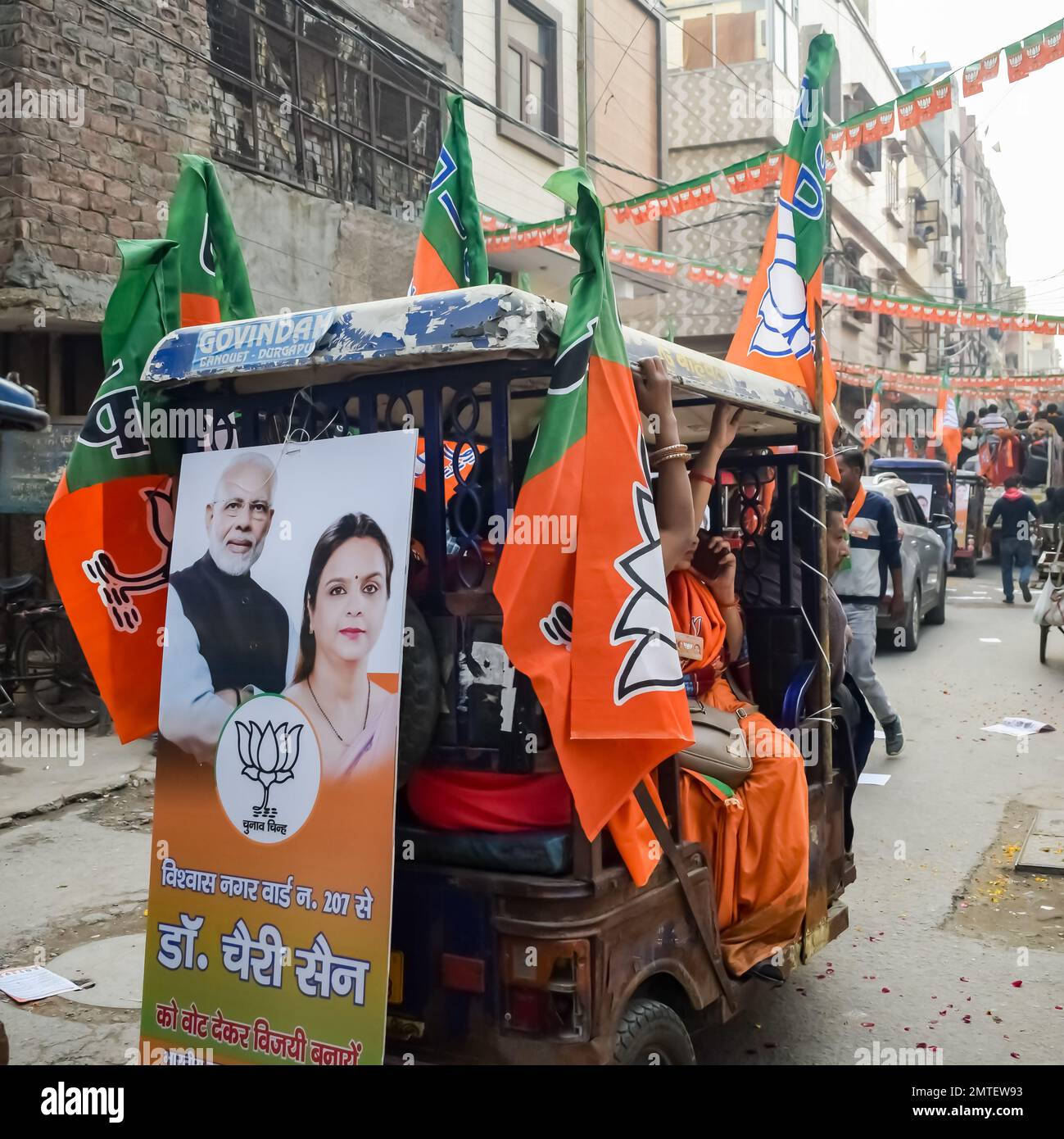 Delhi, India, December 02 2022 -Bharatiya Janata Party (BJP) supporter ...