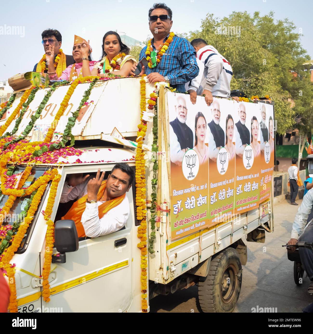 Delhi, India, December 02 2022 -Bharatiya Janata Party (BJP) supporter ...