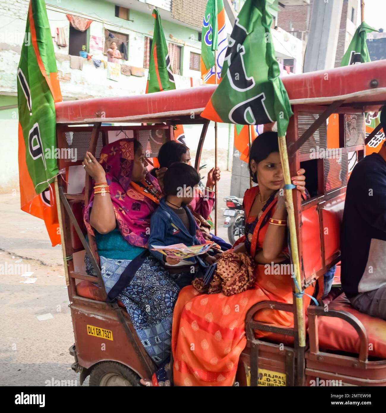 Delhi, India, December 02 2022 -Bharatiya Janata Party (BJP) supporter ...
