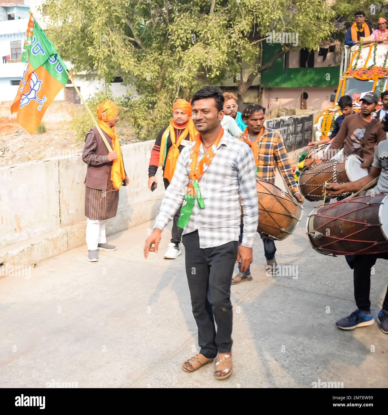 Delhi, India, December 02 2022 -Bharatiya Janata Party (BJP) supporter ...