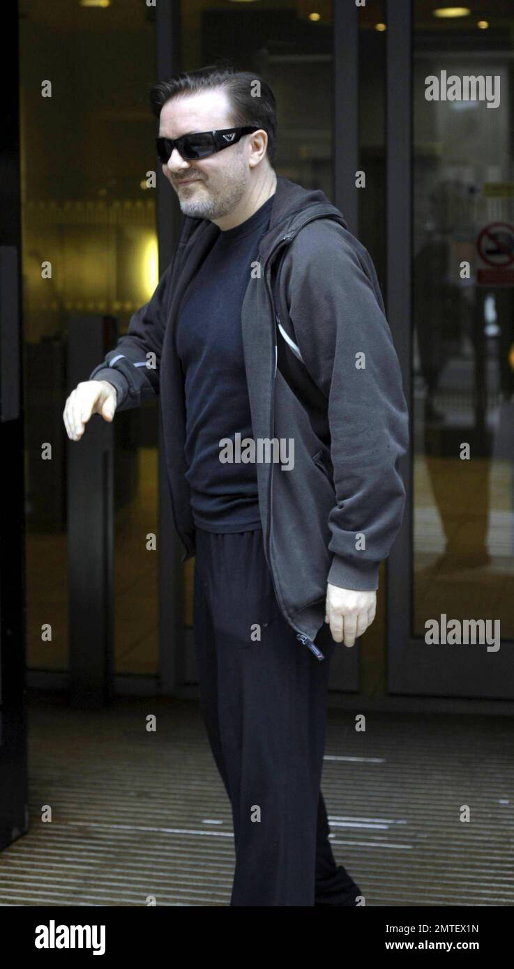 The fit looking Ricky Gervais is all smiles as he arrives at BBC Radio ...