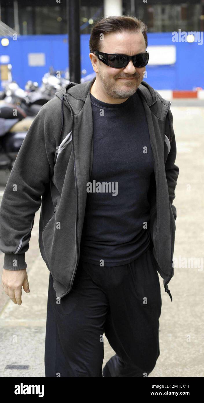 The fit looking Ricky Gervais is all smiles as he arrives at BBC Radio ...