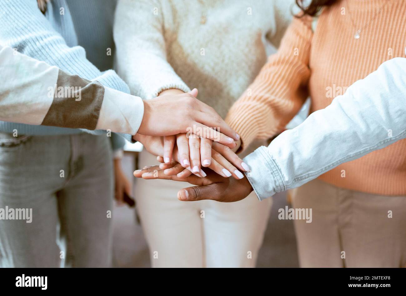 Goals, team building or hands of students with support for knowledge or ...