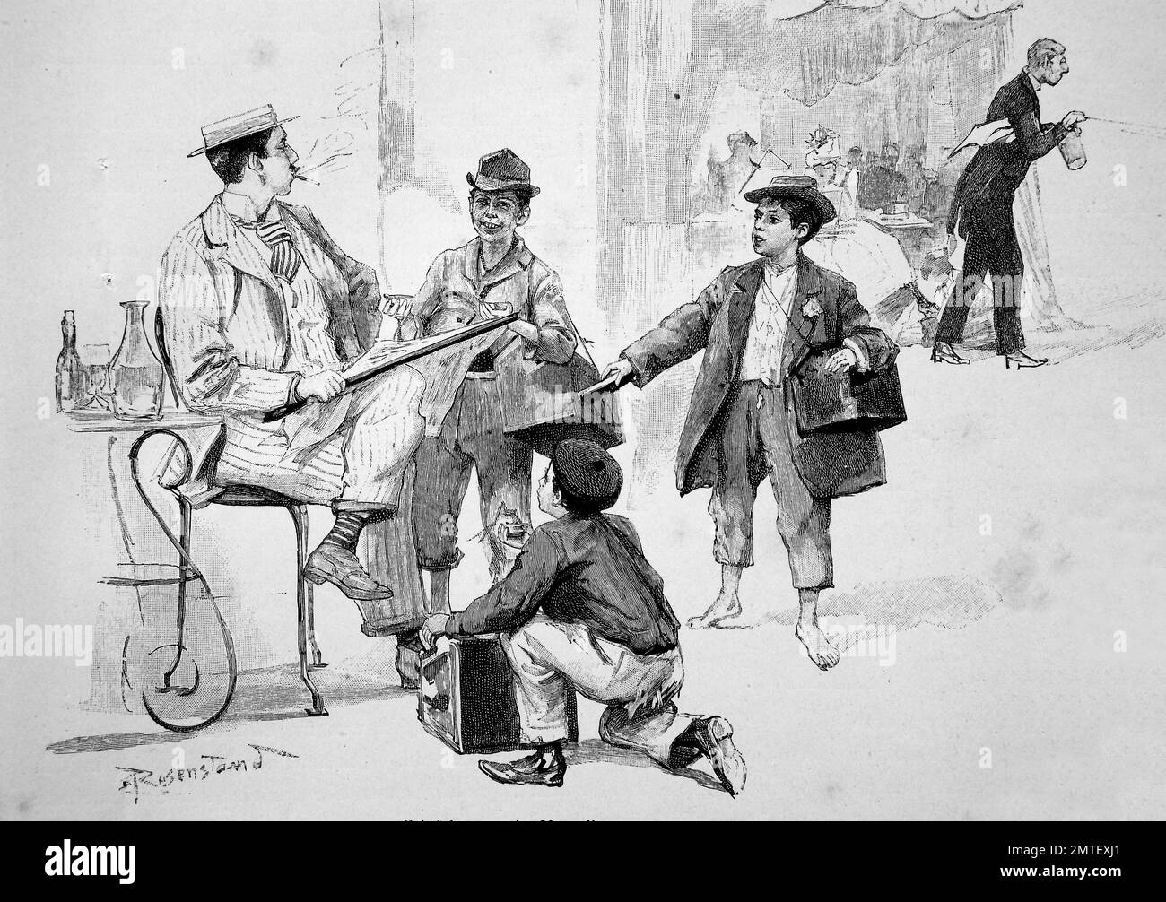 Shoeshiner or boot polisher in Venezia, Italy, 1880, historic ...