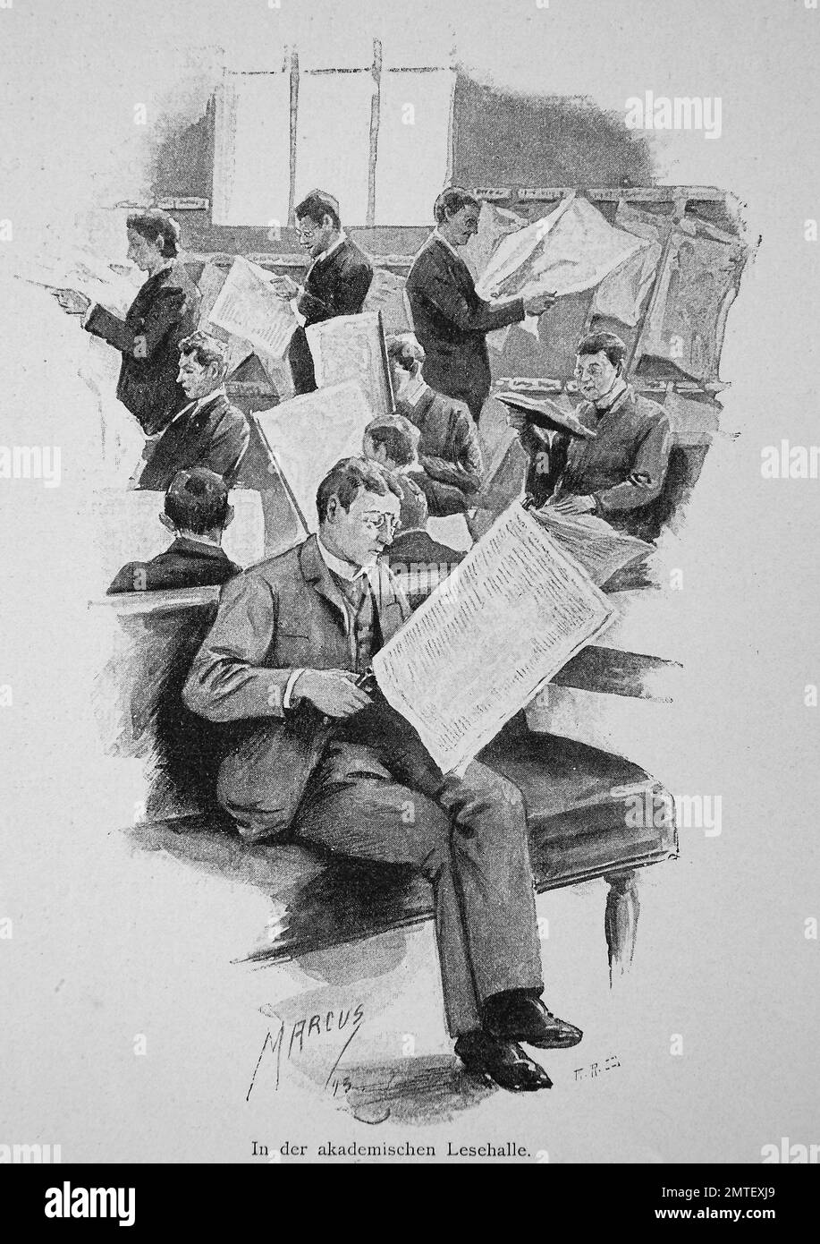 man reading newspaper in an academic reading room, 1880, Germany ...