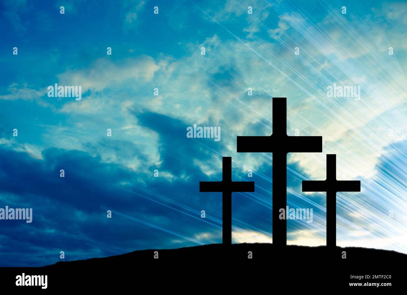 three crosses on a hill, crucifixion of Christ Easter concept Stock ...