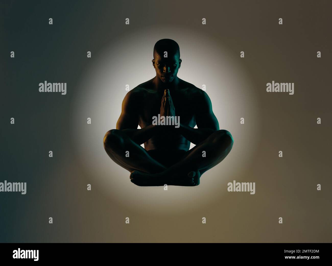 Meditation art, silhouette or relax man meditate for spiritual mental ...