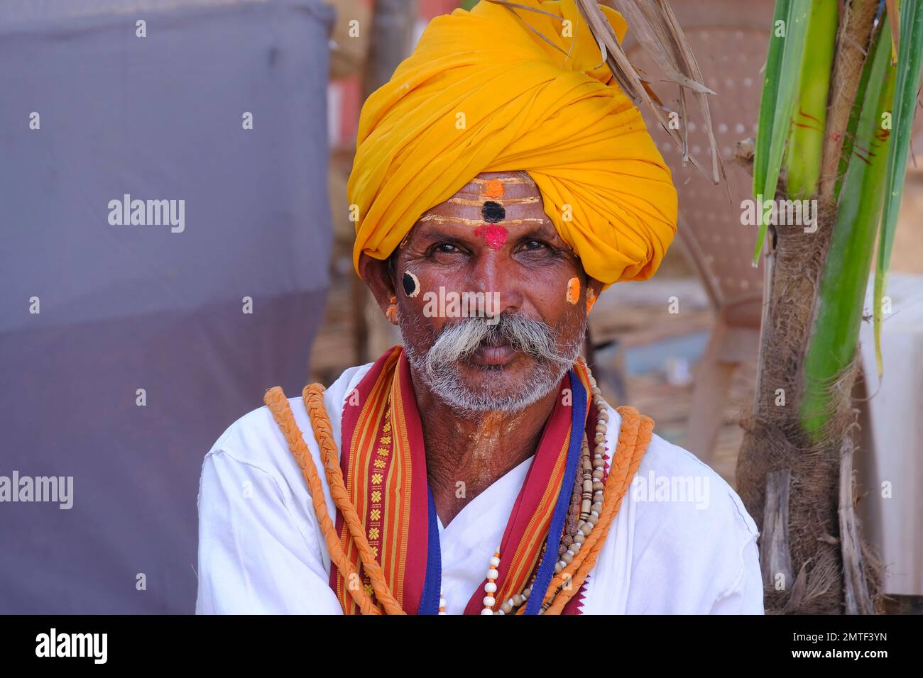 28 January 2023, Pune, India, Varkari man portrait with traditional ...